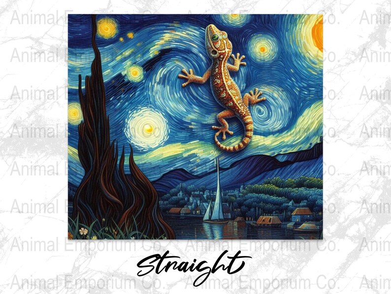 Gecko Starry Night Tumbler PNG Wrap, Van Gogh Art, Straight Tumbler ...