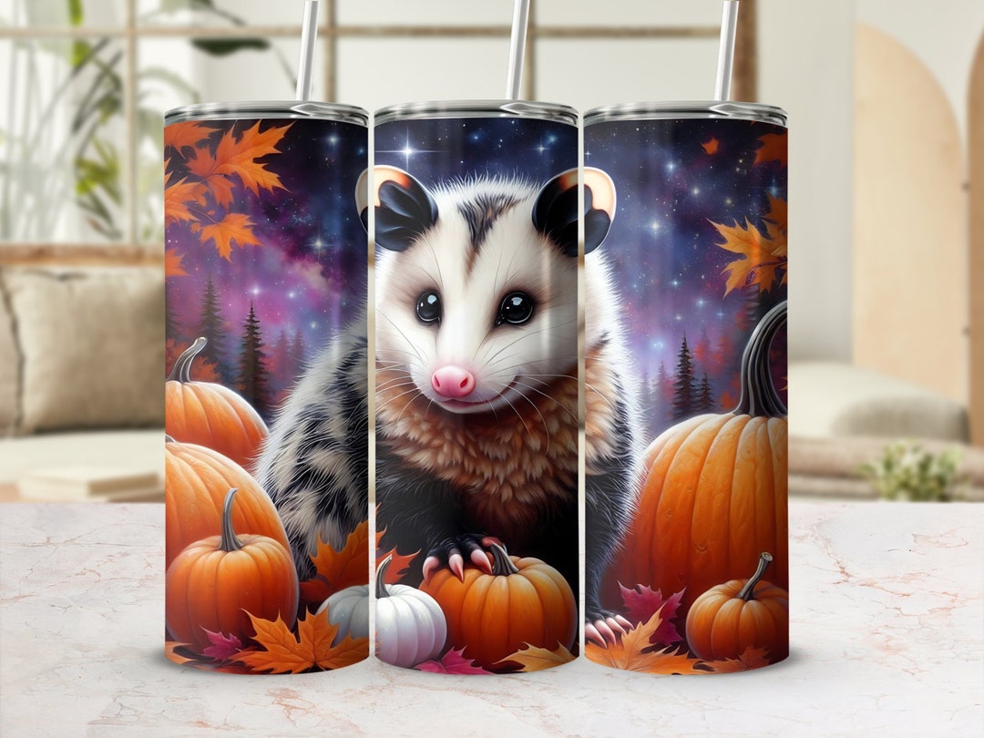 Opossum Fall Season Tumbler PNG Wrap, October Possum Halloween Digital ...