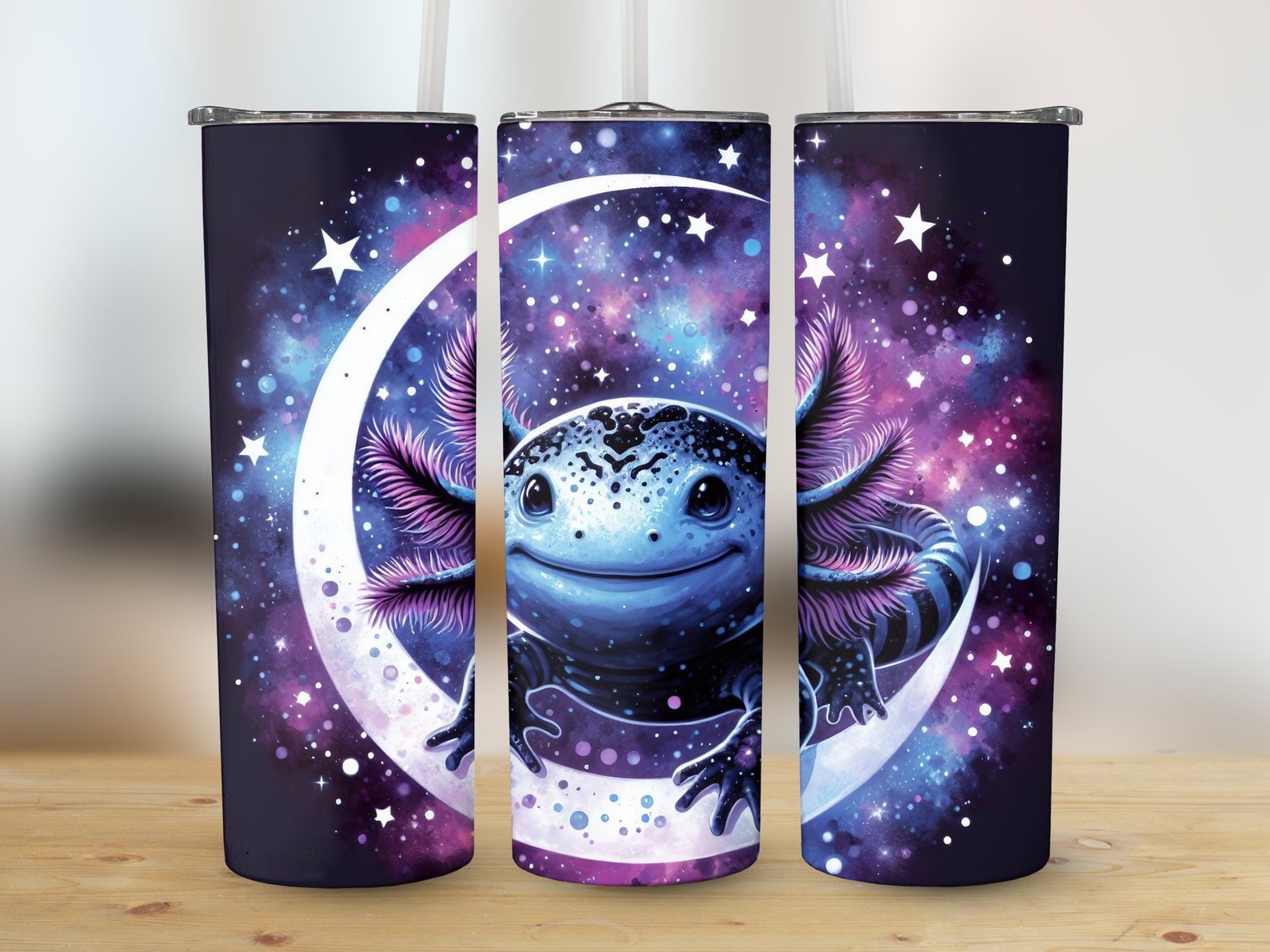 Axolotl Tumbler PNG Wrap, Celestial Night Sky Axolotl, Mystical Moon ...