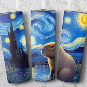 Capybara Starry Night Tumbler PNG Wrap, Van Gogh Art, Straight Tumbler ...