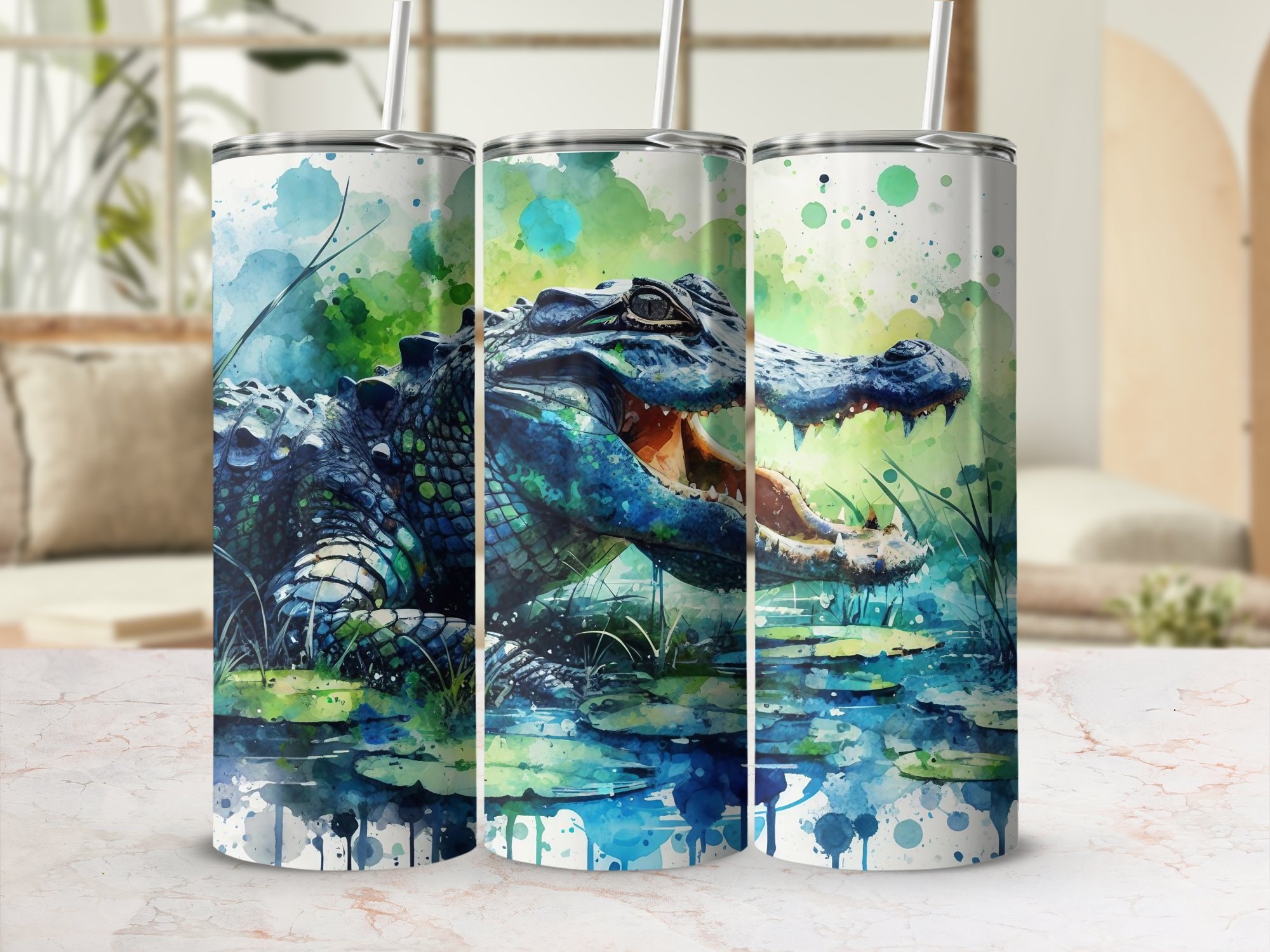 Alligator Watercolor 20oz Skinny Tumbler Wrap, Swamp Gator Lover ...