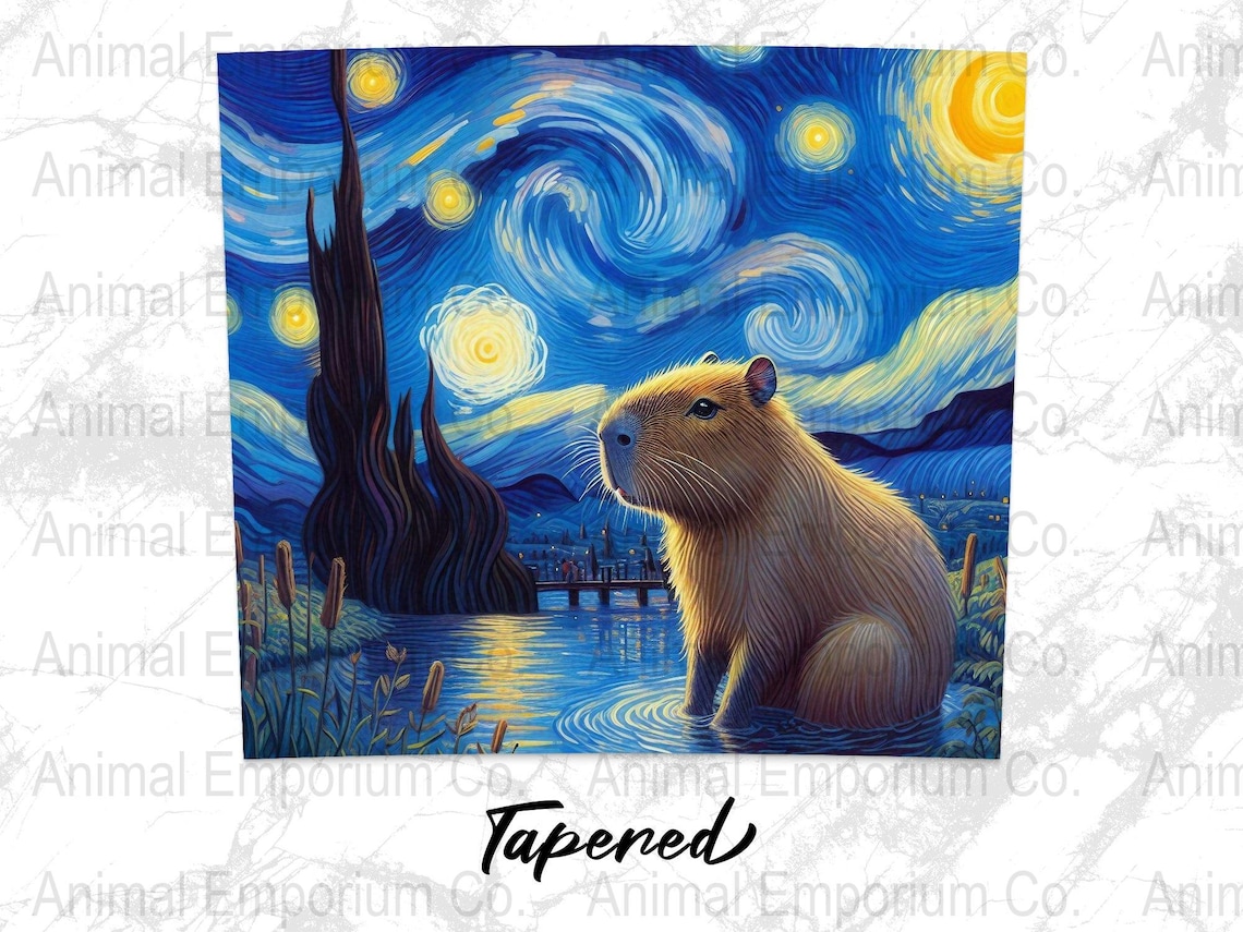 Capybara Starry Night Tumbler PNG Wrap, Van Gogh Art, Straight Tumbler ...