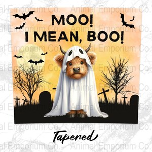 Cute Highland Cow Ghost PNG Tumbler Wrap, Moo I Mean Boo, Spooky Cow ...
