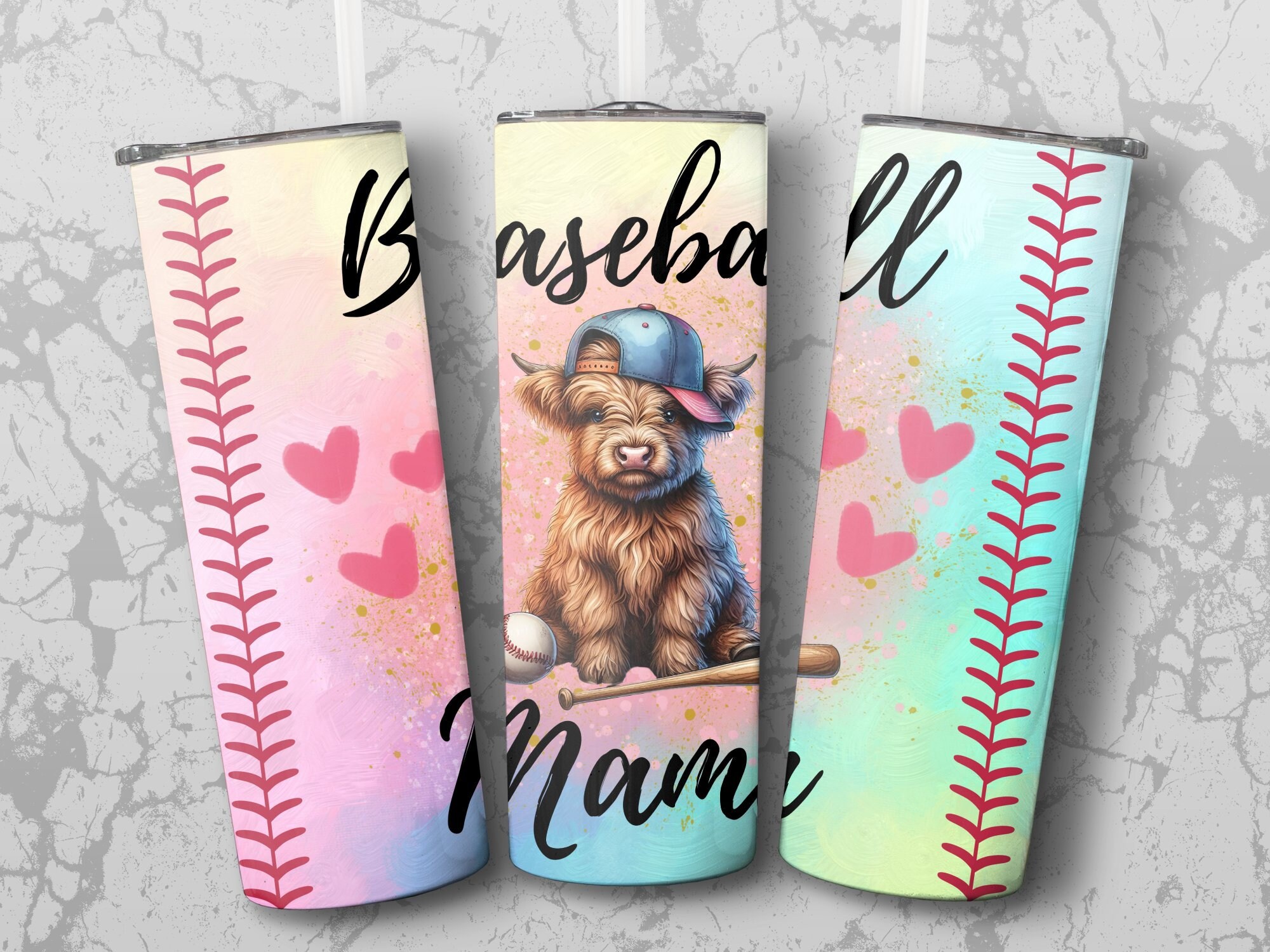 Baseball Mom Highland Cow Tumbler PNG Wrap, T-ball Mama Digital ...