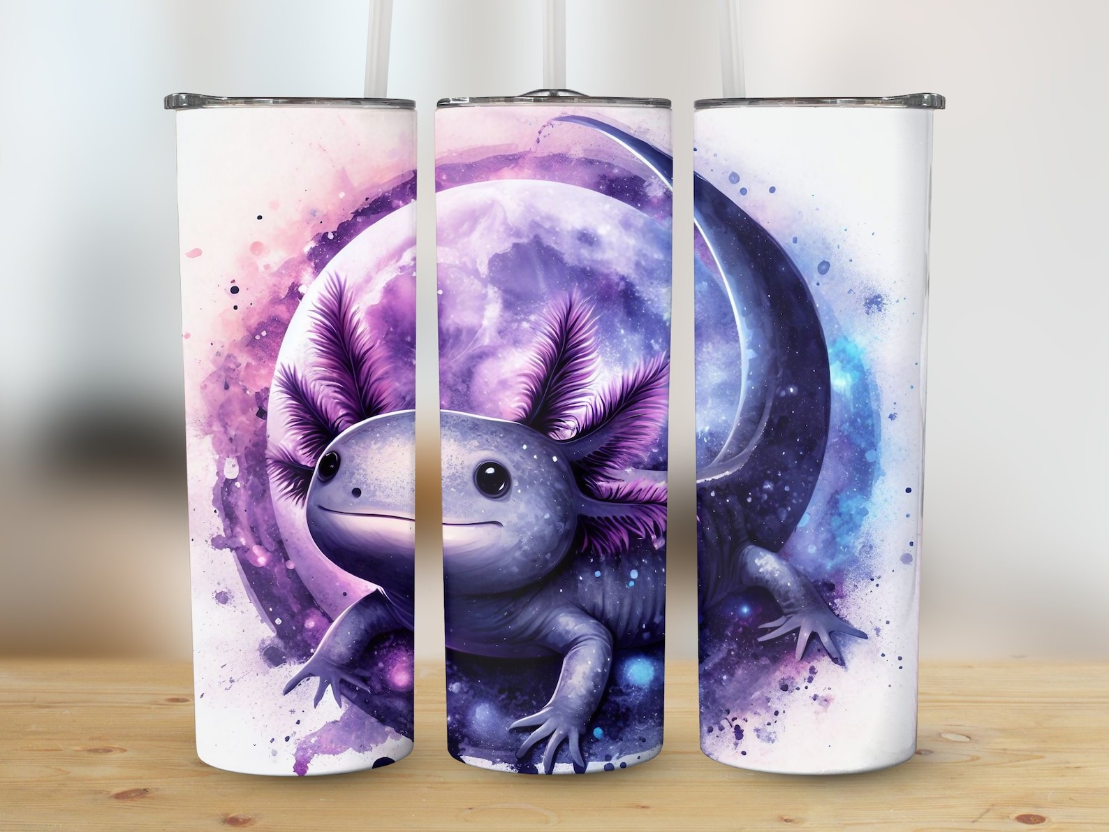Axolotl Tumbler PNG Wrap, Celestial Night Sky Axolotl, Mystical Moon ...