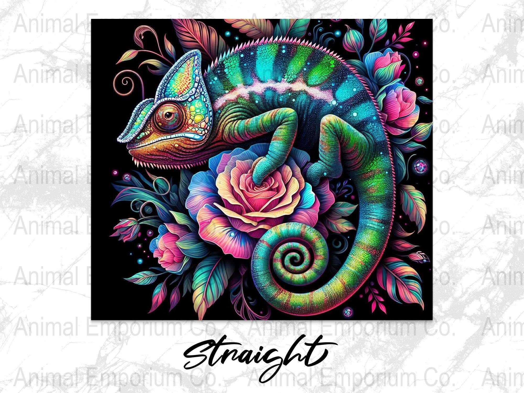 Chameleon Neon Floral Tumbler PNG Wrap, Reptile Digital Download ...