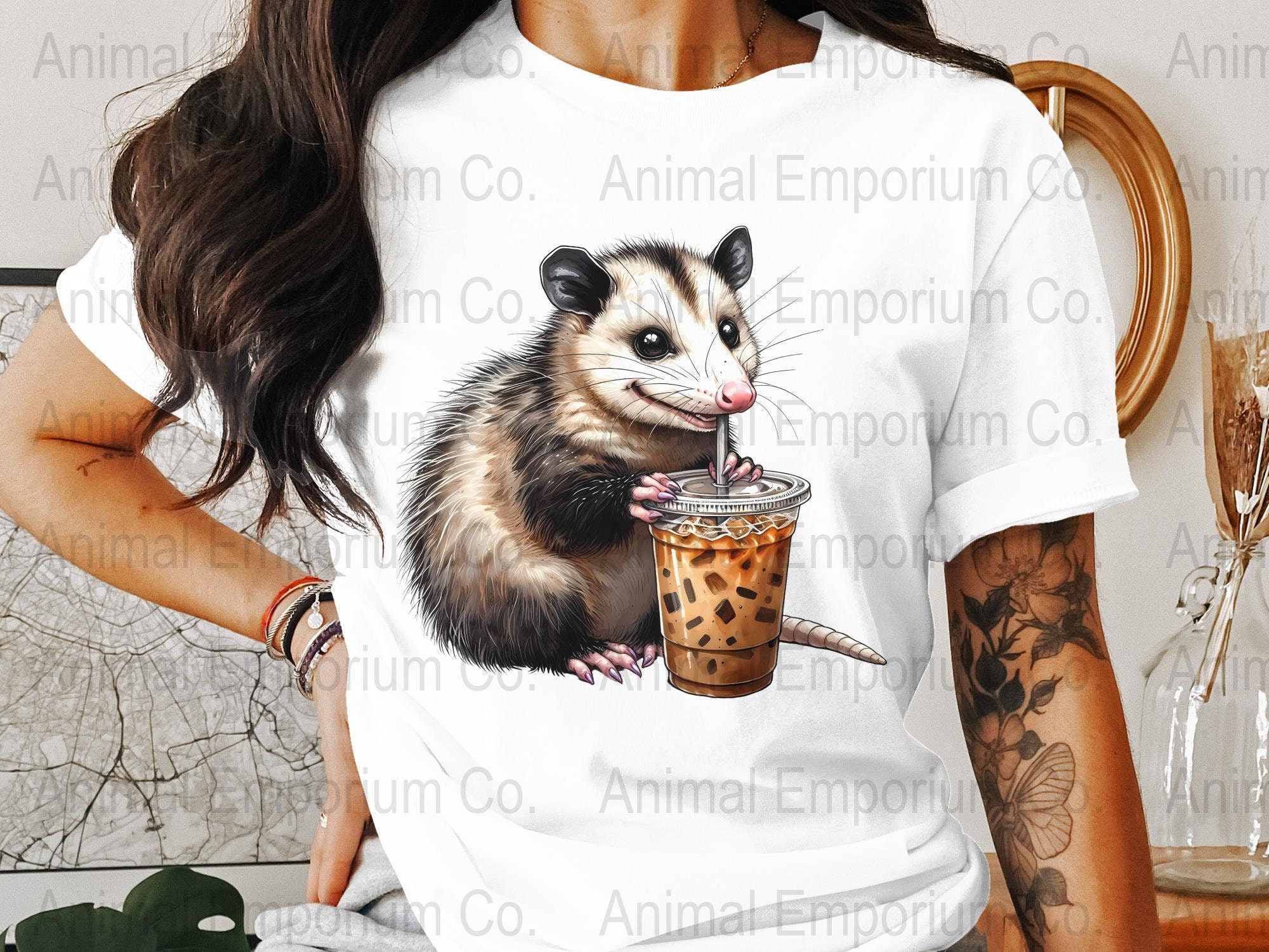 Possum Drinking Coffee PNG Shirt Sublimation Design, Digital Download ...