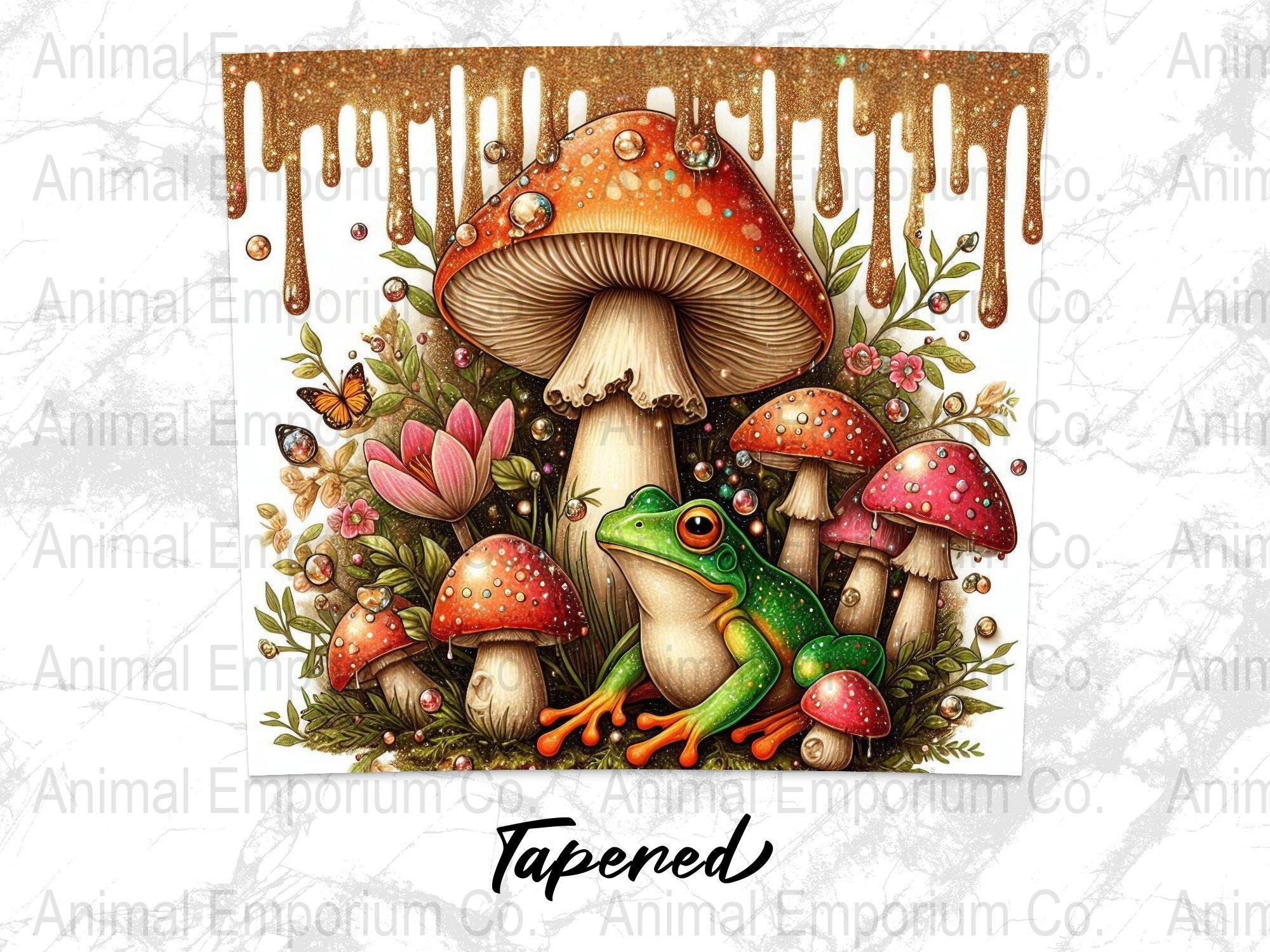 Frog Glittery Skinny Tumbler PNG Wrap, Frog With Flowers & Mushrooms ...