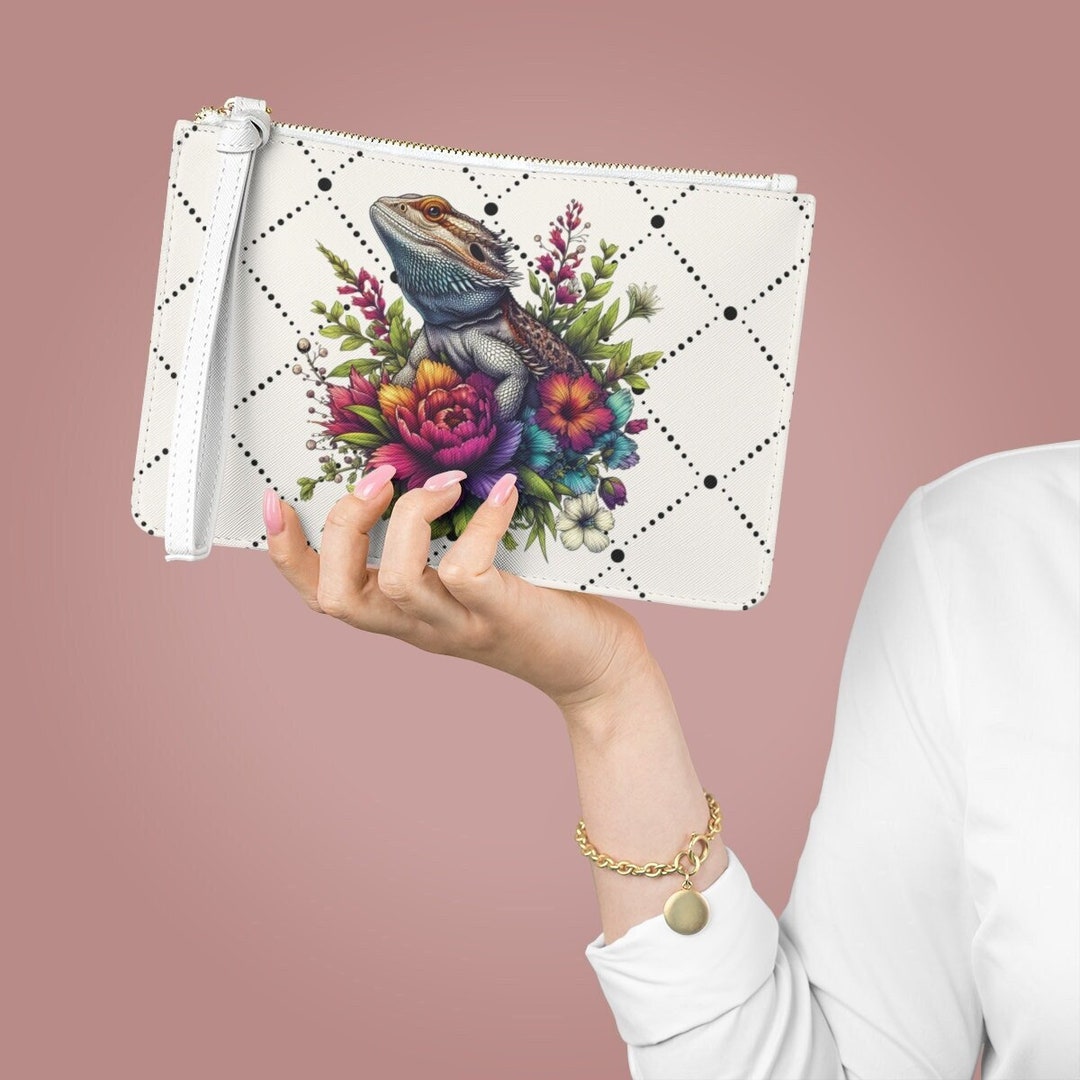 Floral Bearded Dragon Clutch Purse Handbag, Bearded Dragon Reptile ...