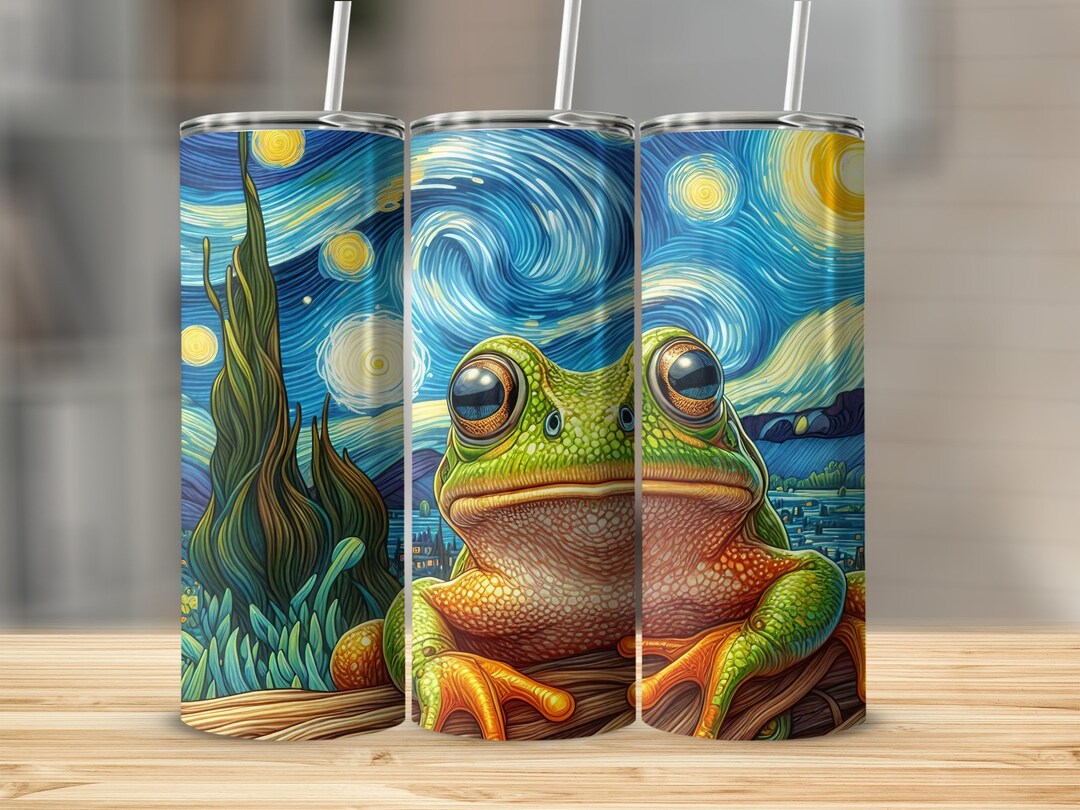 Frog Starry Night Tumbler PNG Wrap, Van Gogh Art Skinny Tumbler, Frog ...