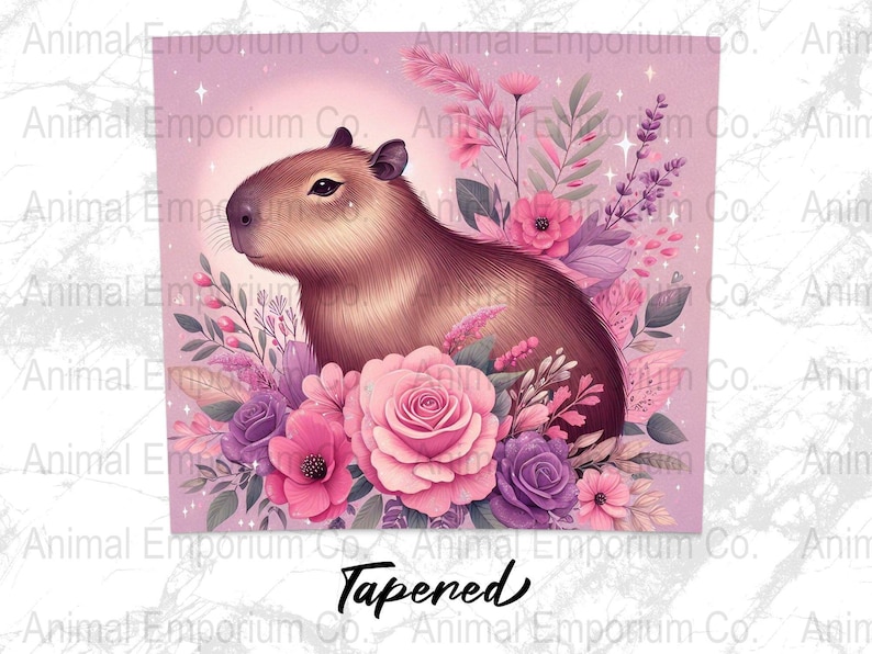 Capybara Floral Skinny Tumbler PNG Wrap, Capybara With Flowers Straight ...