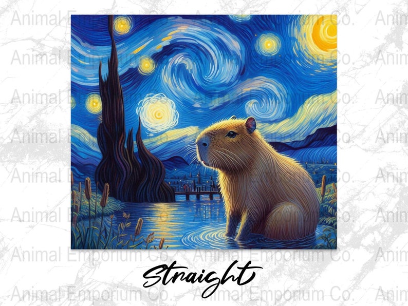 Capybara Starry Night Tumbler PNG Wrap, Van Gogh Art, Straight Tumbler ...