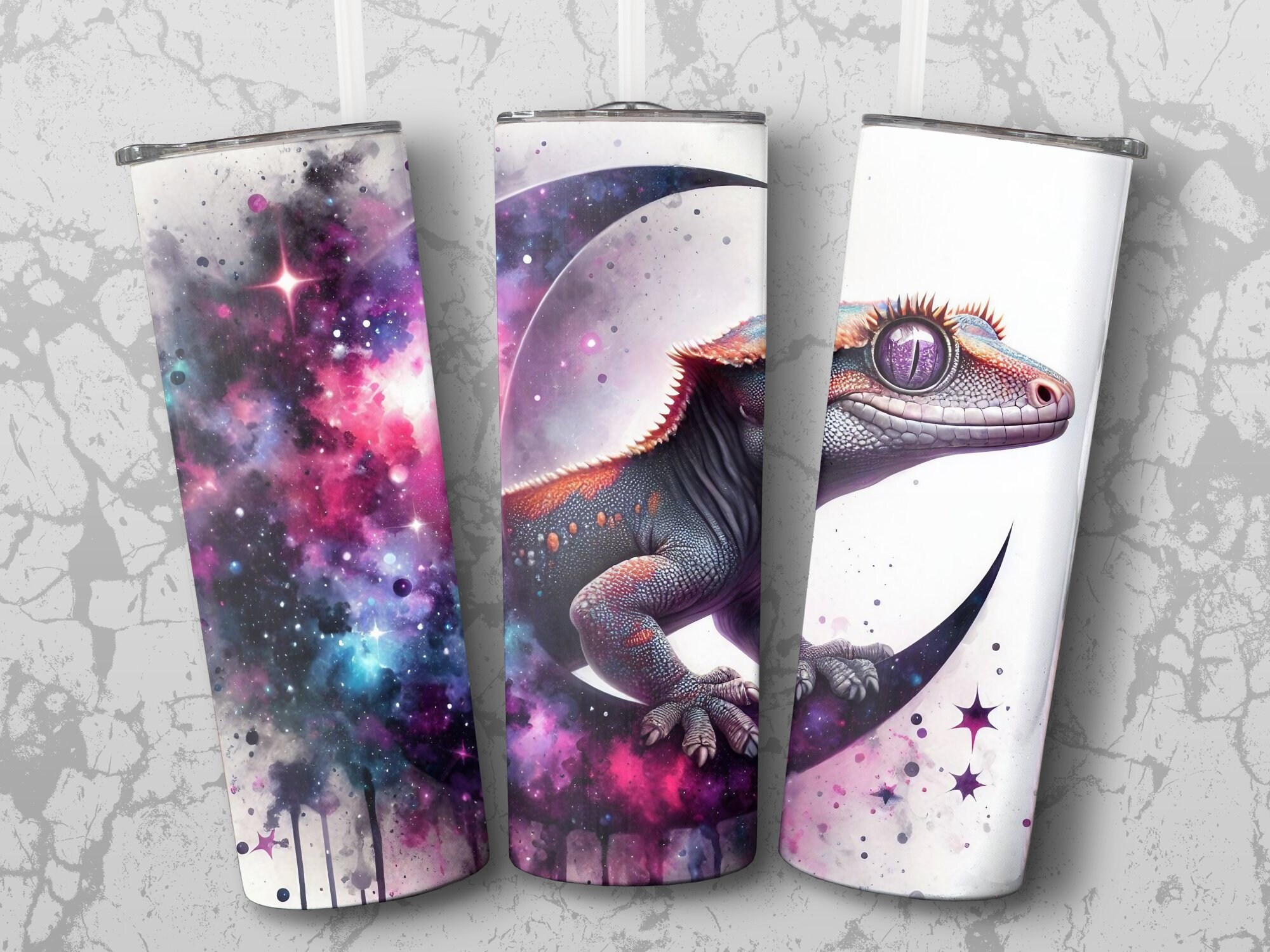 Gecko Tumbler PNG Wrap, Celestial Night Sky Lizard, Mystical Moon and ...