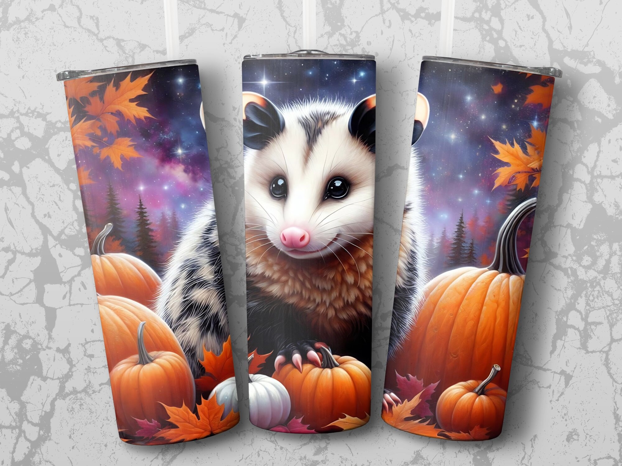 Opossum Fall Season Tumbler PNG Wrap, October Possum Halloween Digital ...