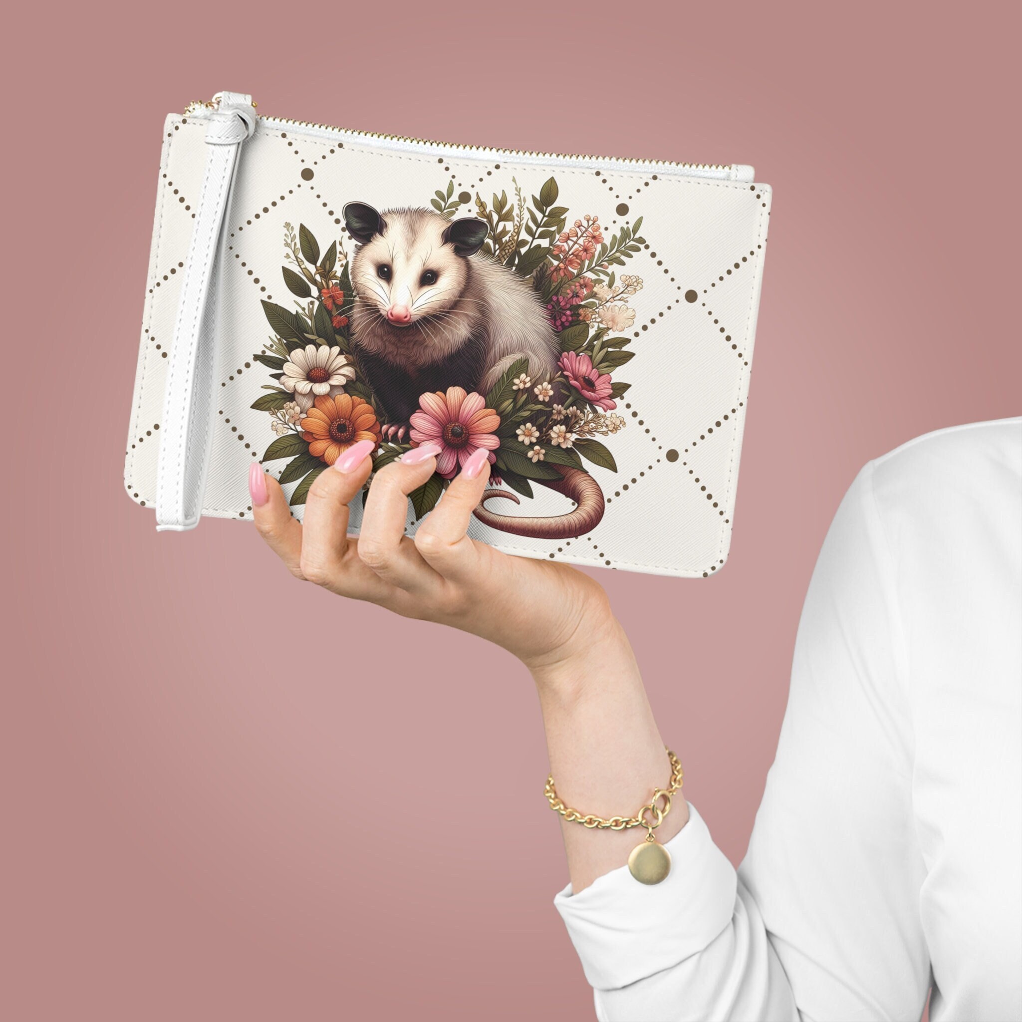 Opossum Floral Clutch Purse Handbag, Possum Makeup Bag With Flowers ...