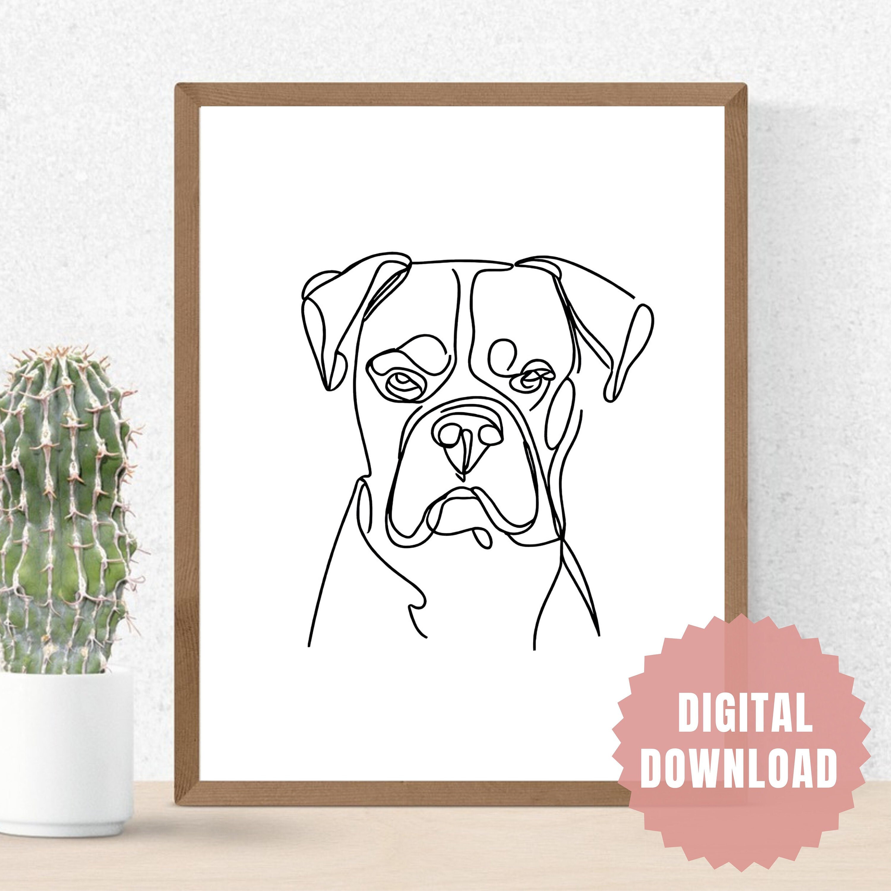 Boxer One Line Drawing Minimalist Wall Art Digital Download, Dog Pet ...