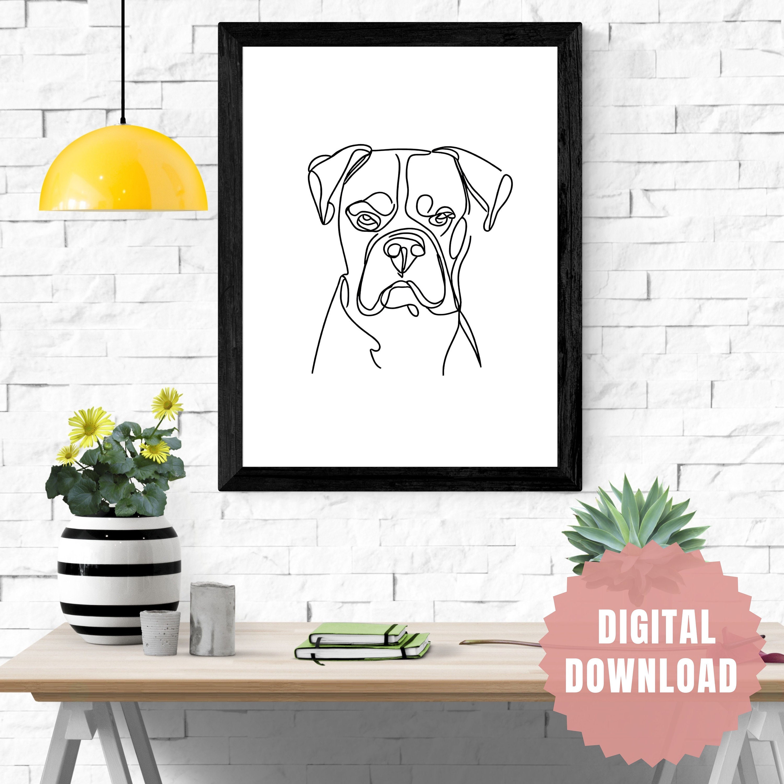Boxer One Line Drawing Minimalist Wall Art Digital Download, Dog Pet ...