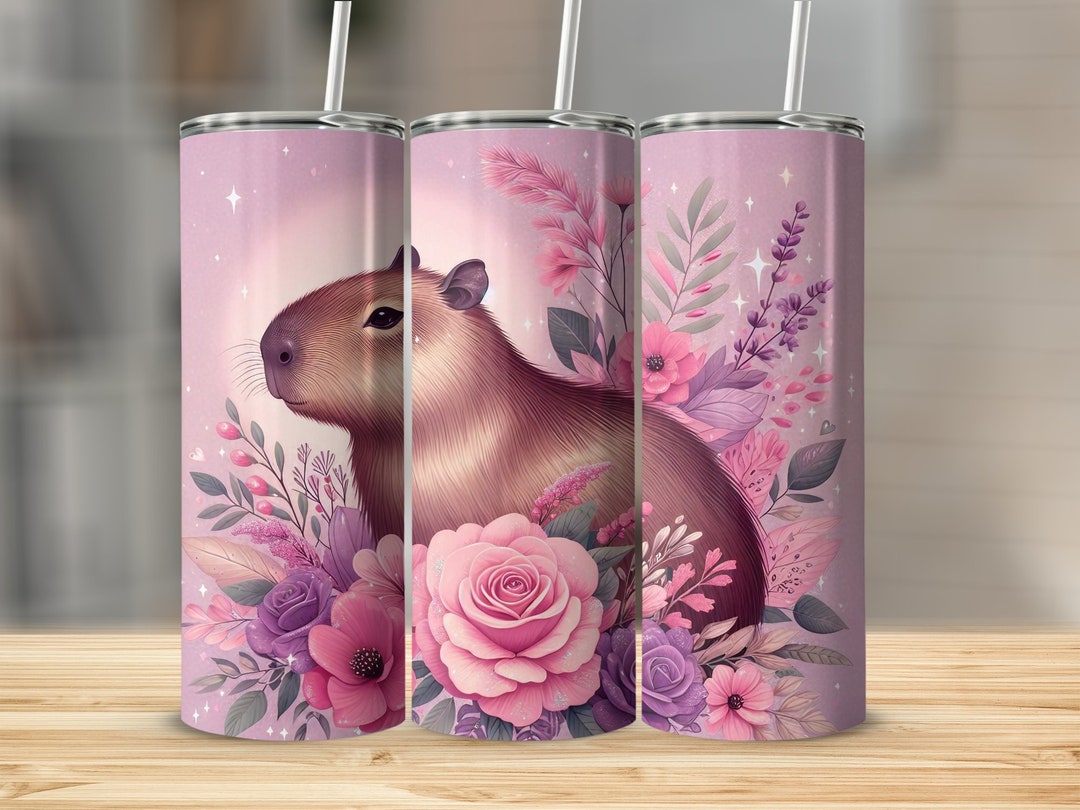 Capybara Floral Skinny Tumbler PNG Wrap, Capybara With Flowers Straight ...