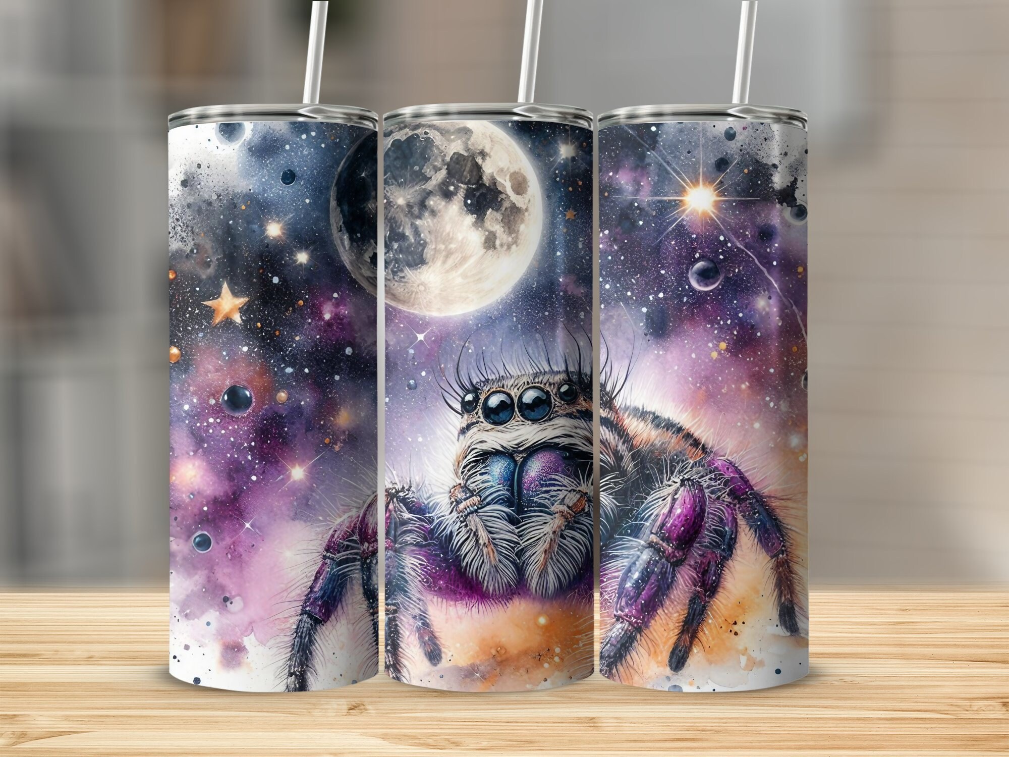 Jumping Spider PNG Wrap, Celestial Night Sky Salticids, Mystical Moon ...