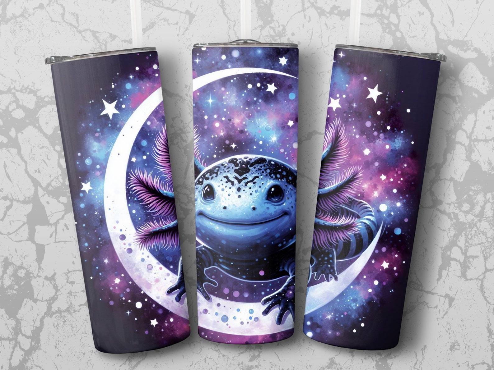 Axolotl Tumbler PNG Wrap, Celestial Night Sky Axolotl, Mystical Moon ...