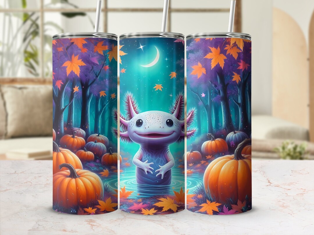 Axolotl Fall Season Tumbler PNG Wrap, Axolotl Halloween Digital ...