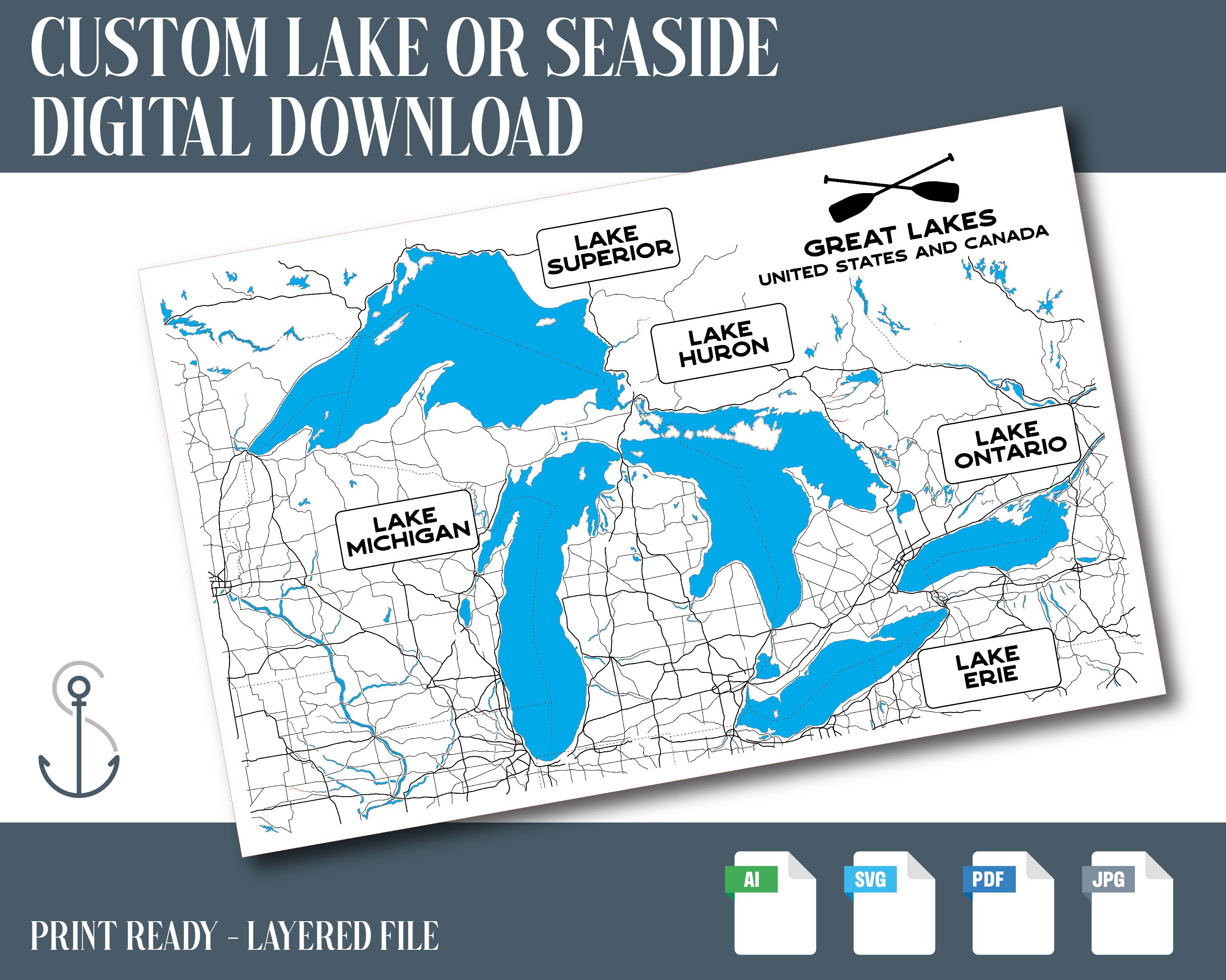 Custom Lake Map File, Lake SVG, Island SVG, Instant Download, Laser ...