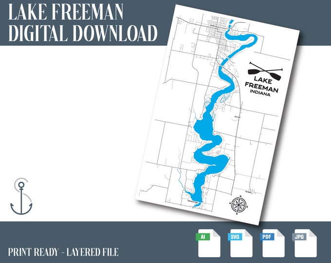 Lake Freeman Map, Lake Freeman SVG, Instant Download, Laser File, Lake ...