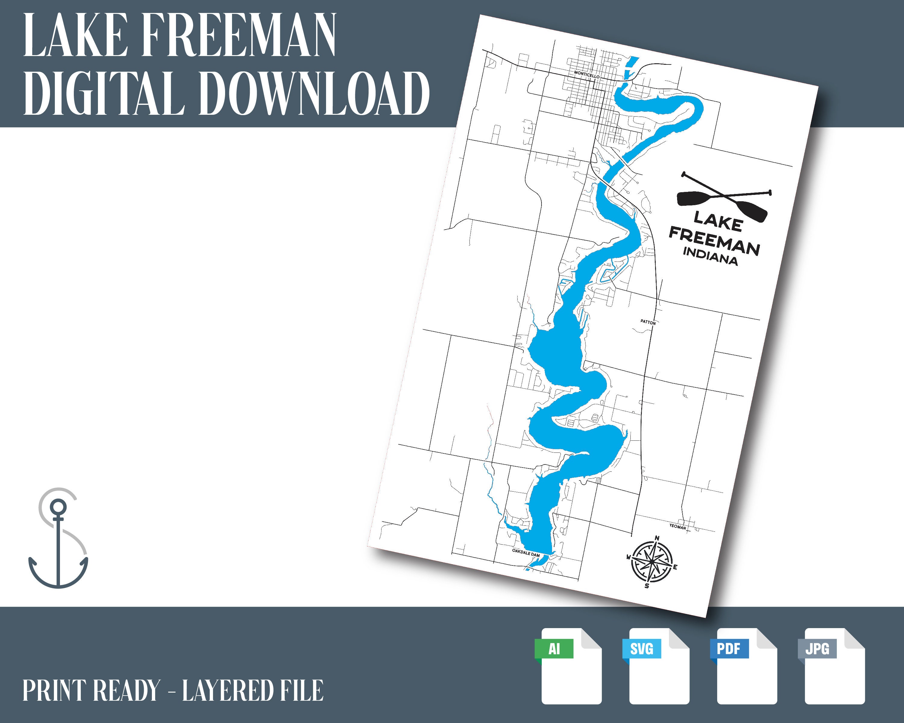 Lake Freeman Map, Lake Freeman SVG, Instant Download, Laser File, Lake ...