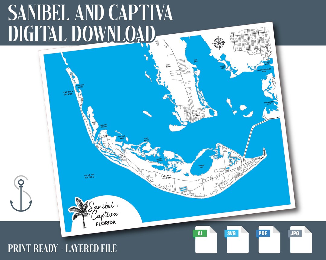 Sanibel and Captiva Map File, Sanibel SVG, Captiva SVG, Sanibel Laser ...