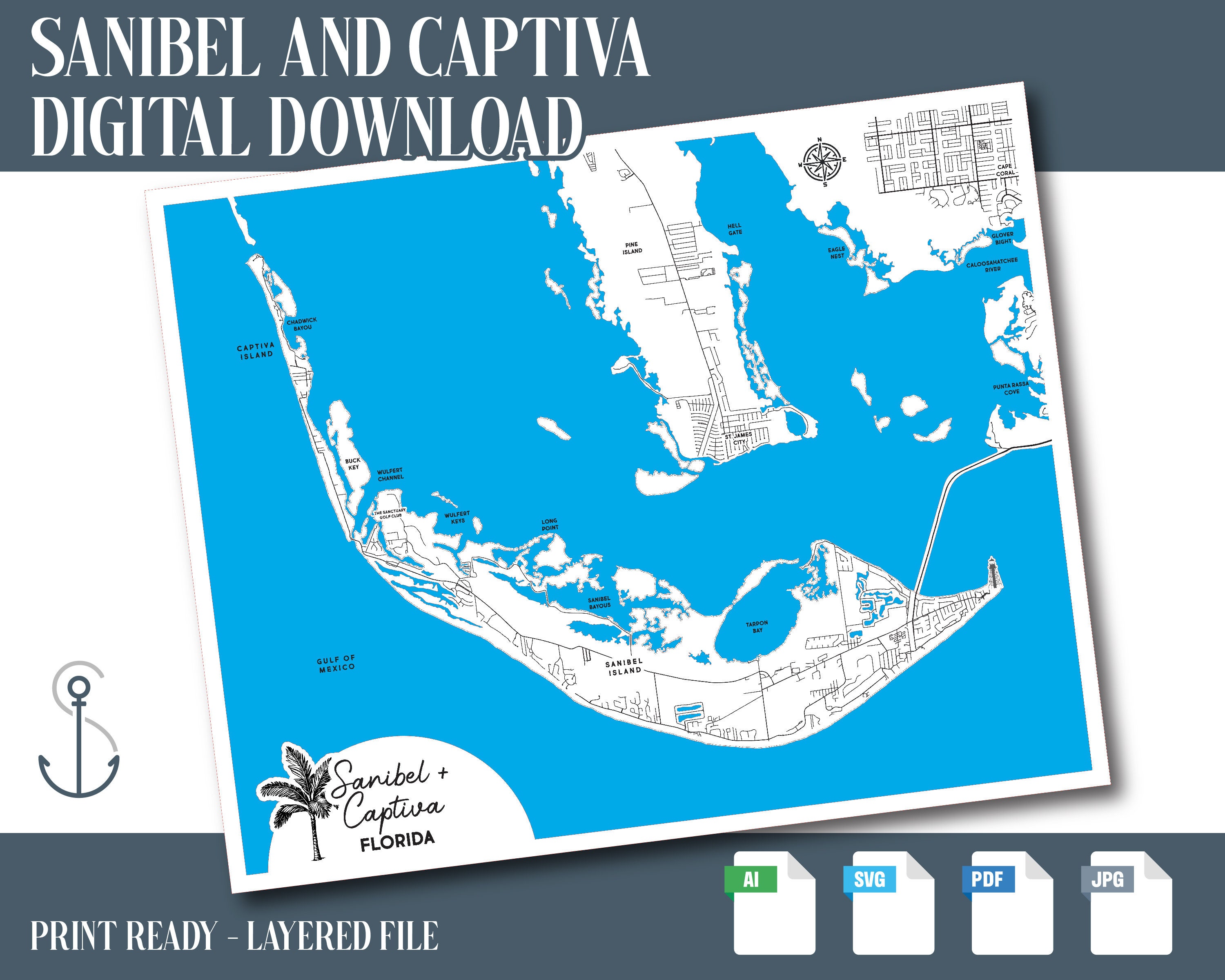 Sanibel and Captiva Map File, Sanibel SVG, Captiva SVG, Sanibel Laser ...