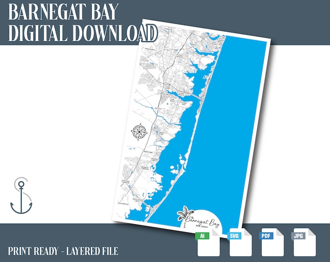 Barnegat Bay Map File, Barnegat SVG, New Jersey SVG, Laser File, Lake ...