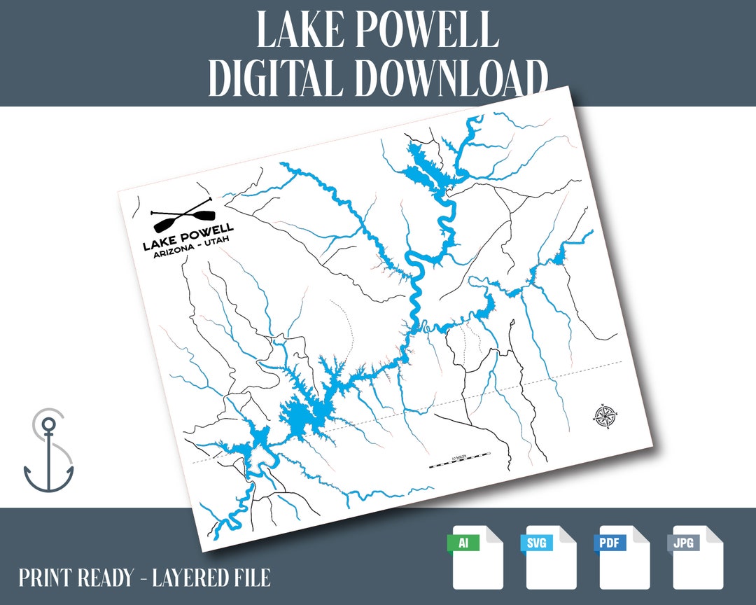 Lake Powell Map File, Lake Powell SVG, Instant Download, Laser File ...