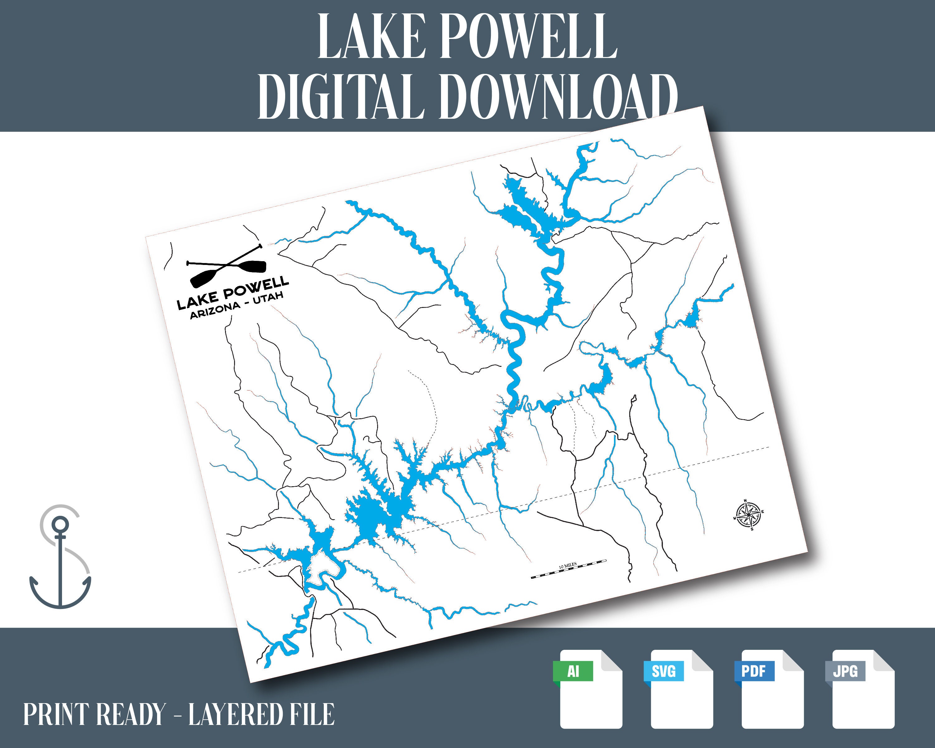 Lake Powell Map File, Lake Powell SVG, Instant Download, Laser File ...