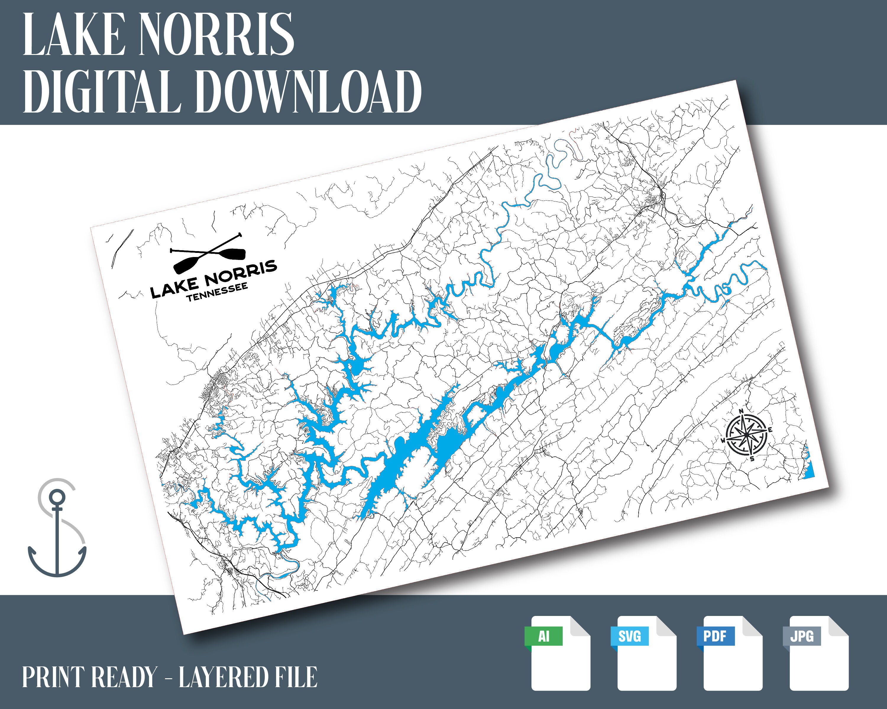 Lake Norris Map, Lake Norris Map File, Instant Download, Laser File ...
