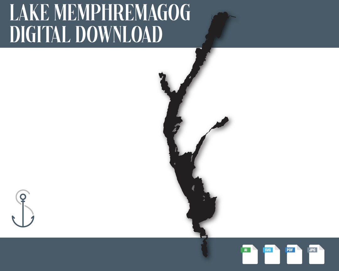Lake Memphremagog Outline Memphremagog Map Instant Download - Etsy
