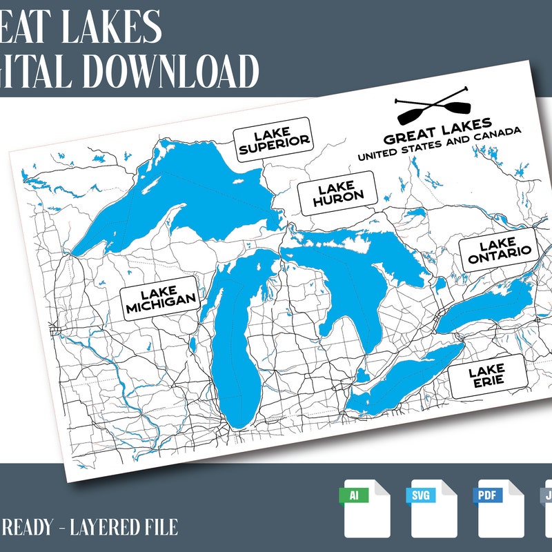 Great Lakes Map - Etsy