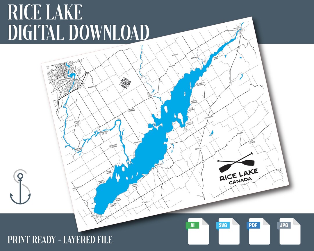 Rice Lake Map File, Rice Lake SVG, Laser Map File, Lake Map PDF, Lake ...
