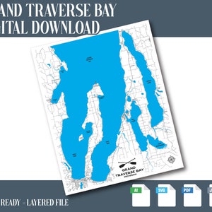 Grand Traverse Bay Map File Traverse City Map SVG Laser Map - Etsy