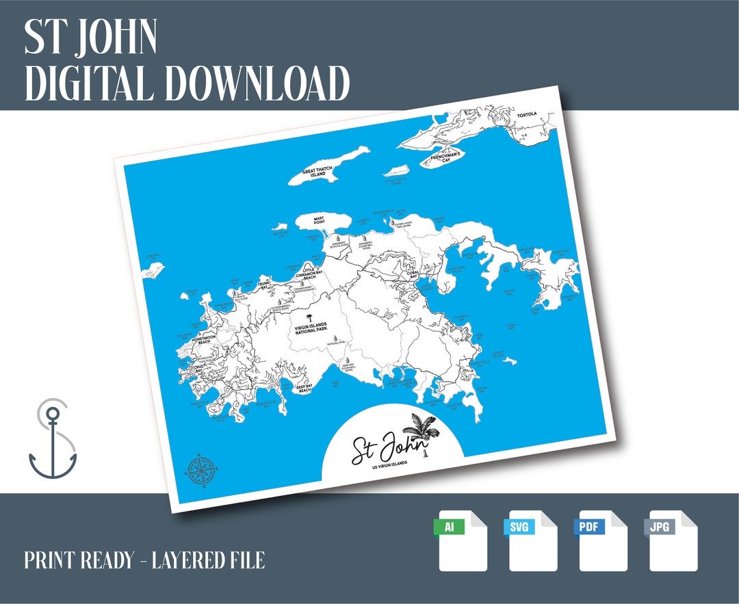 St John Map File, St John SVG, USVI Map, Instant Download, Laser File ...