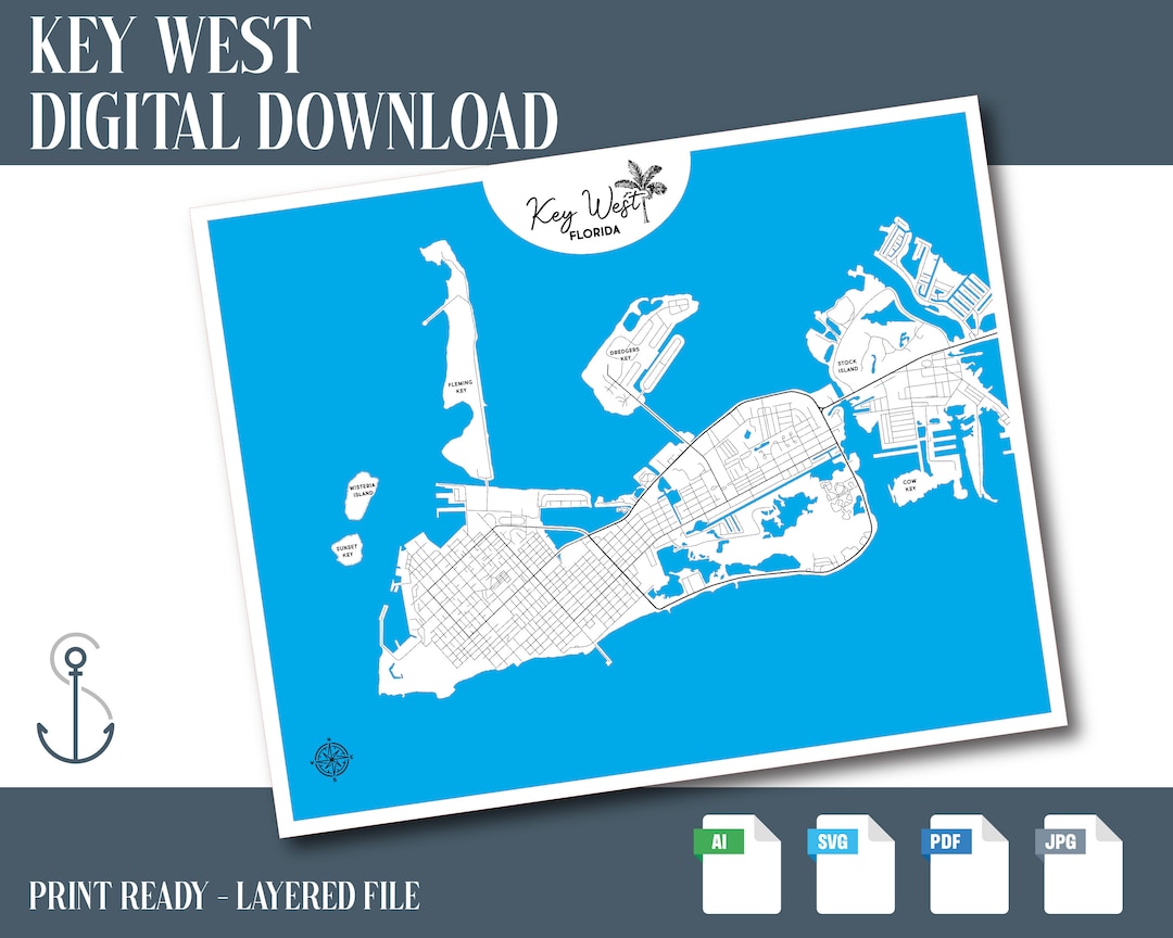 Key West SVG, Florida Keys SVG, Key West Map File, Laser Map, Laser ...