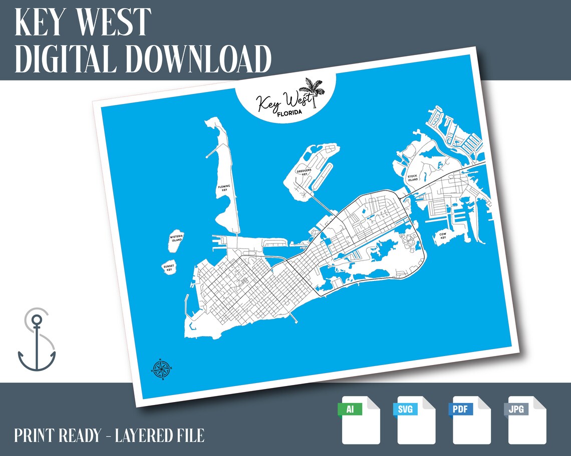 Key West SVG, Florida Keys SVG, Key West Map File, Laser Map, Laser ...
