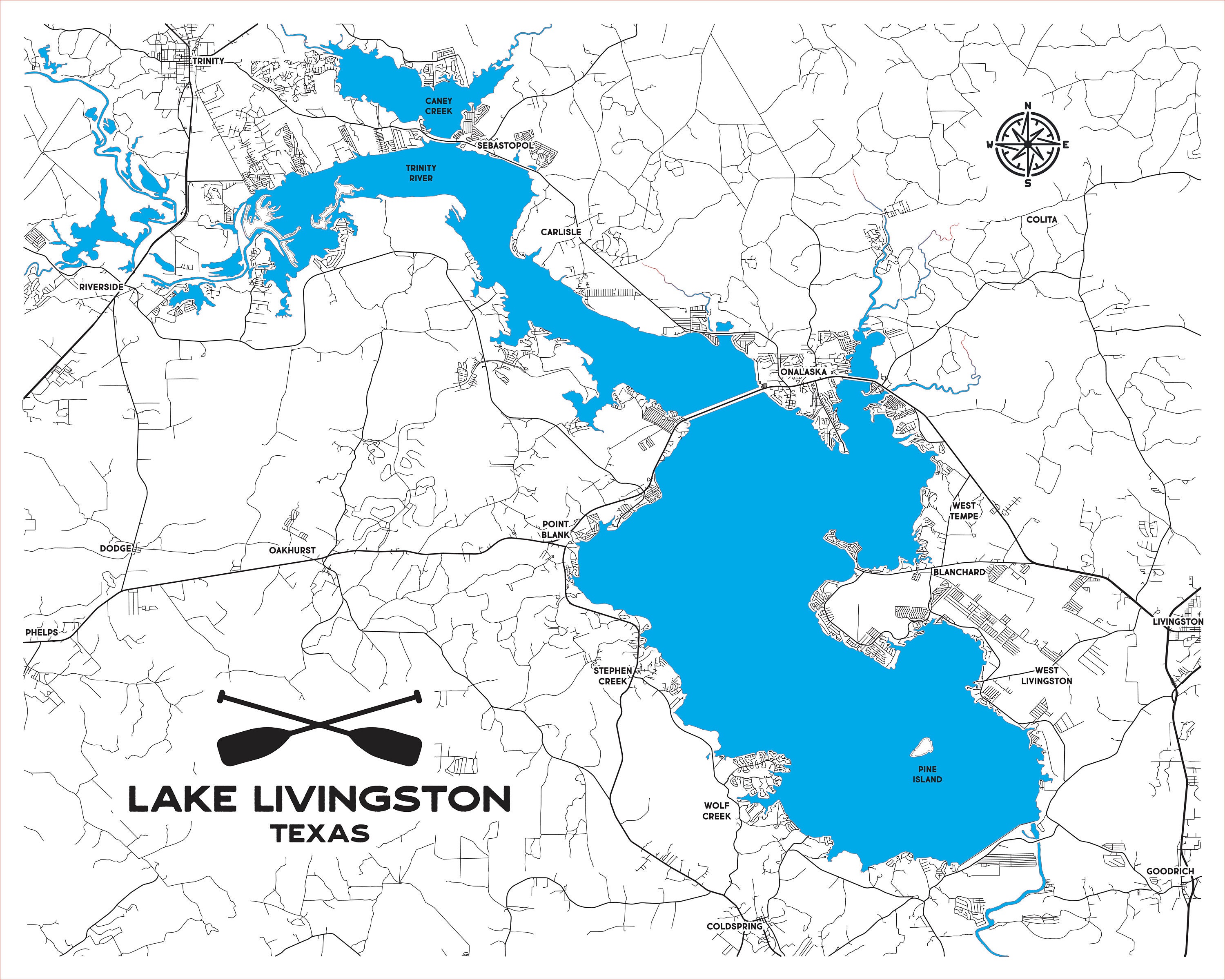 Lake Livingston Map File, Lake Livingston SVG, Laser Map File, Lake Map ...