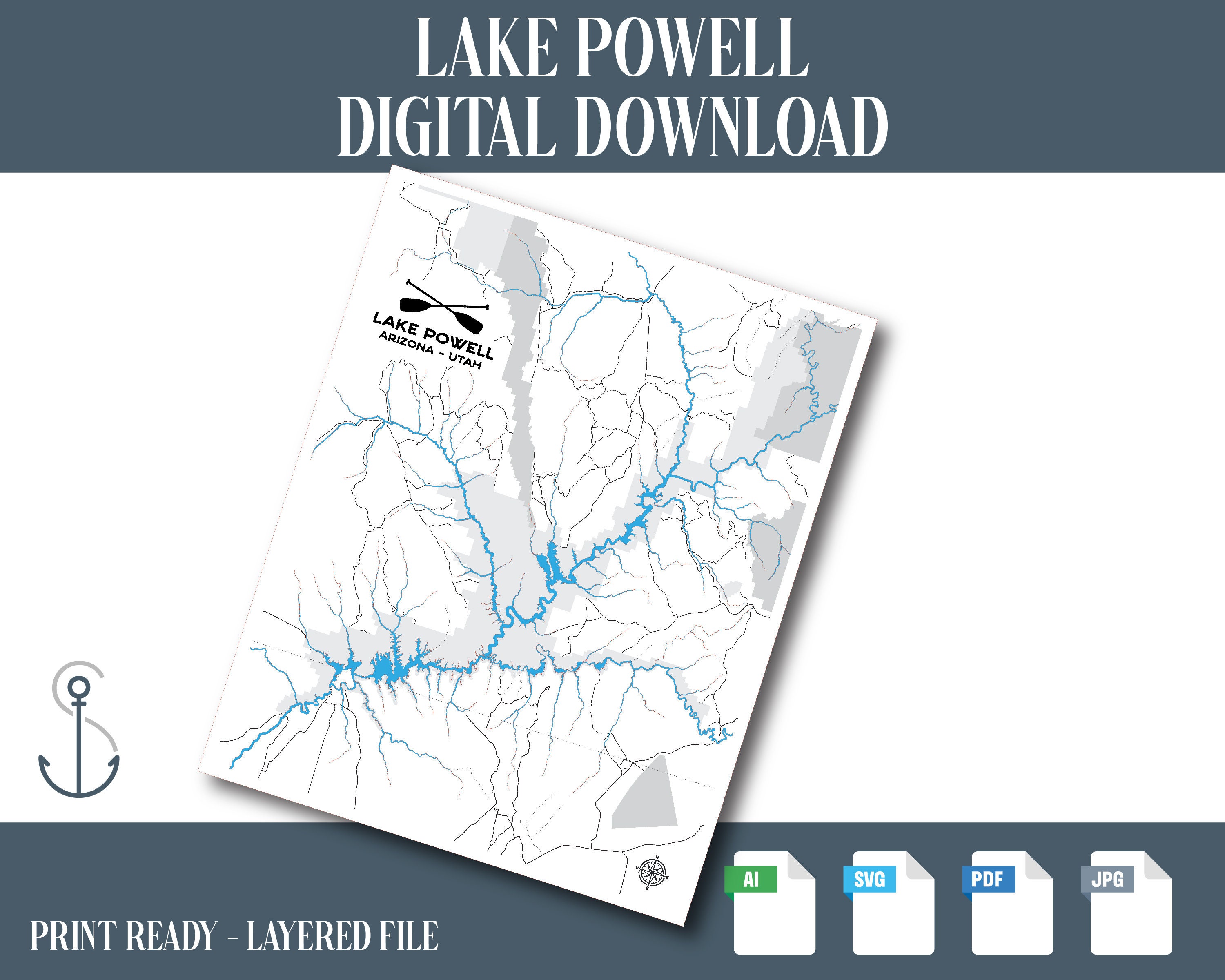 Lake Powell Map File, Lake Powell SVG, Instant Download, Laser File ...