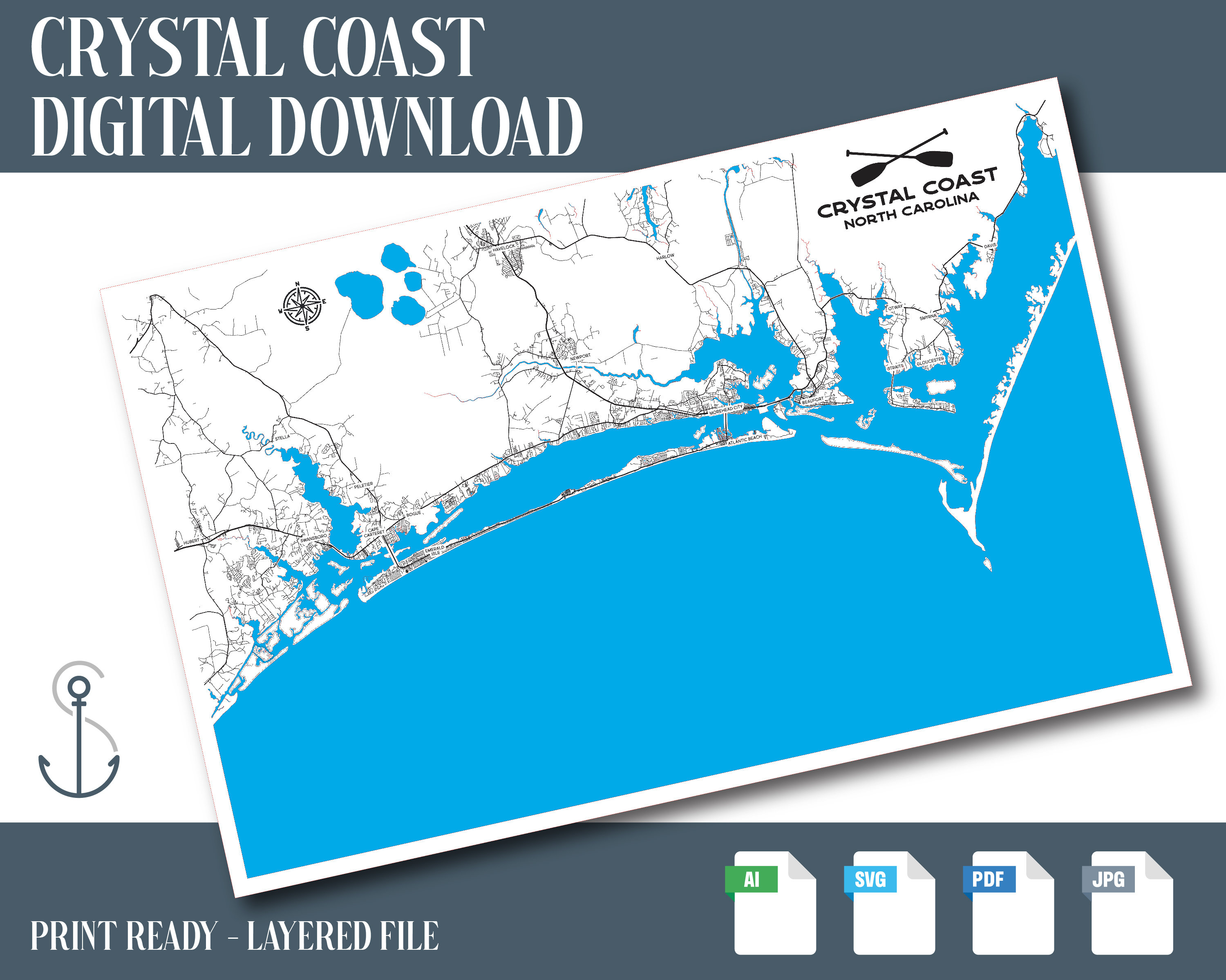 Crystal Coast Map File, North Carolina SVG, Instant Download, Laser ...