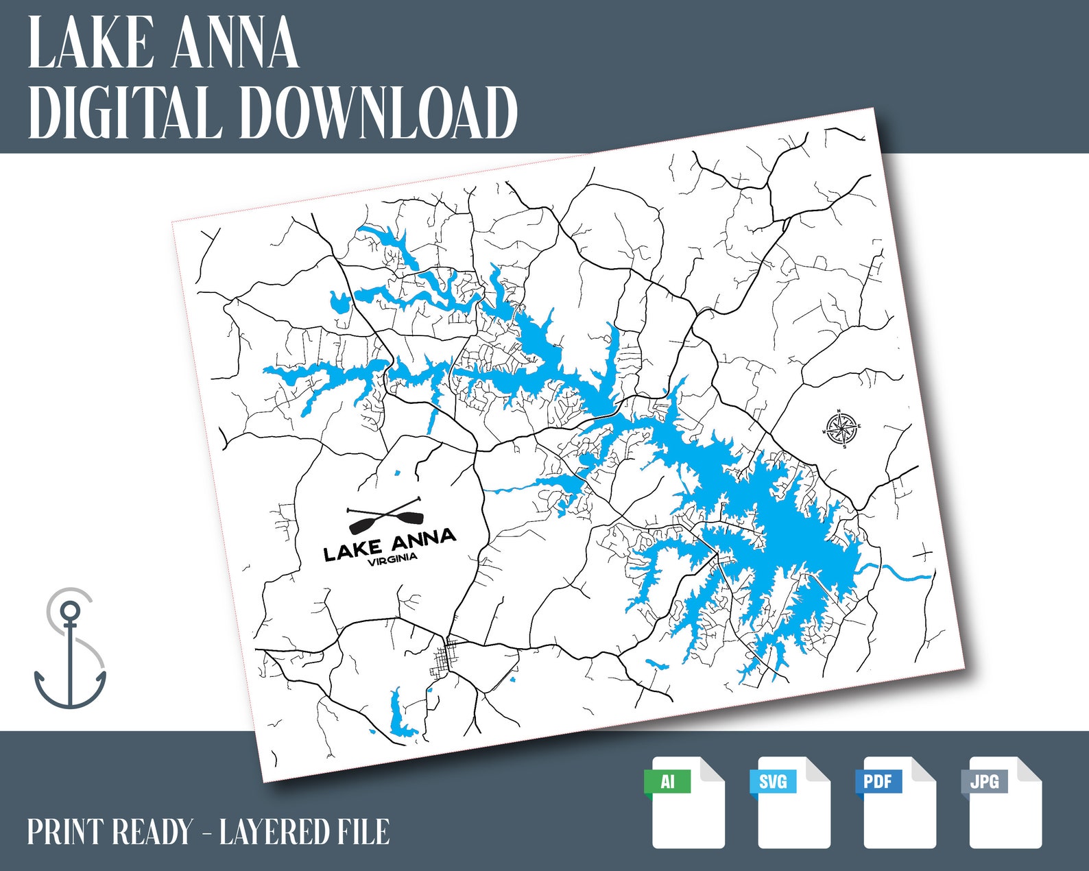 Lake Anna Map File, Lake Anna SVG, Instant Download, Laser File, Lake ...