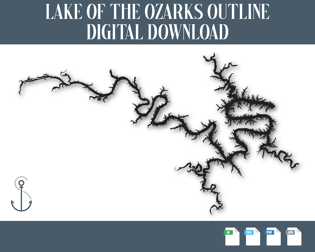 Lake of the Ozarks Outline, Ozarks Map File, Instant Download, Laser ...