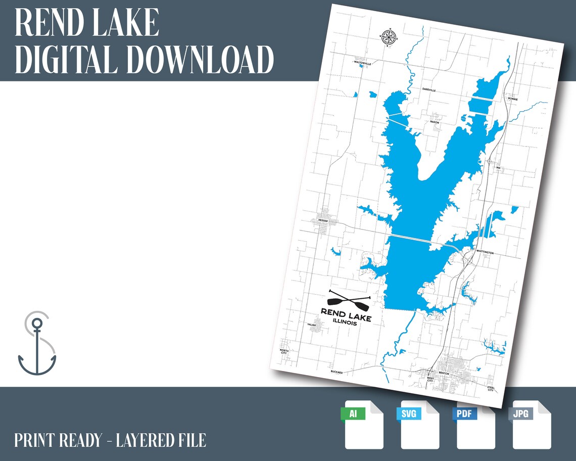 Rend Lake Map, Rend Lake SVG, Instant Download, Laser File, Lake Map ...