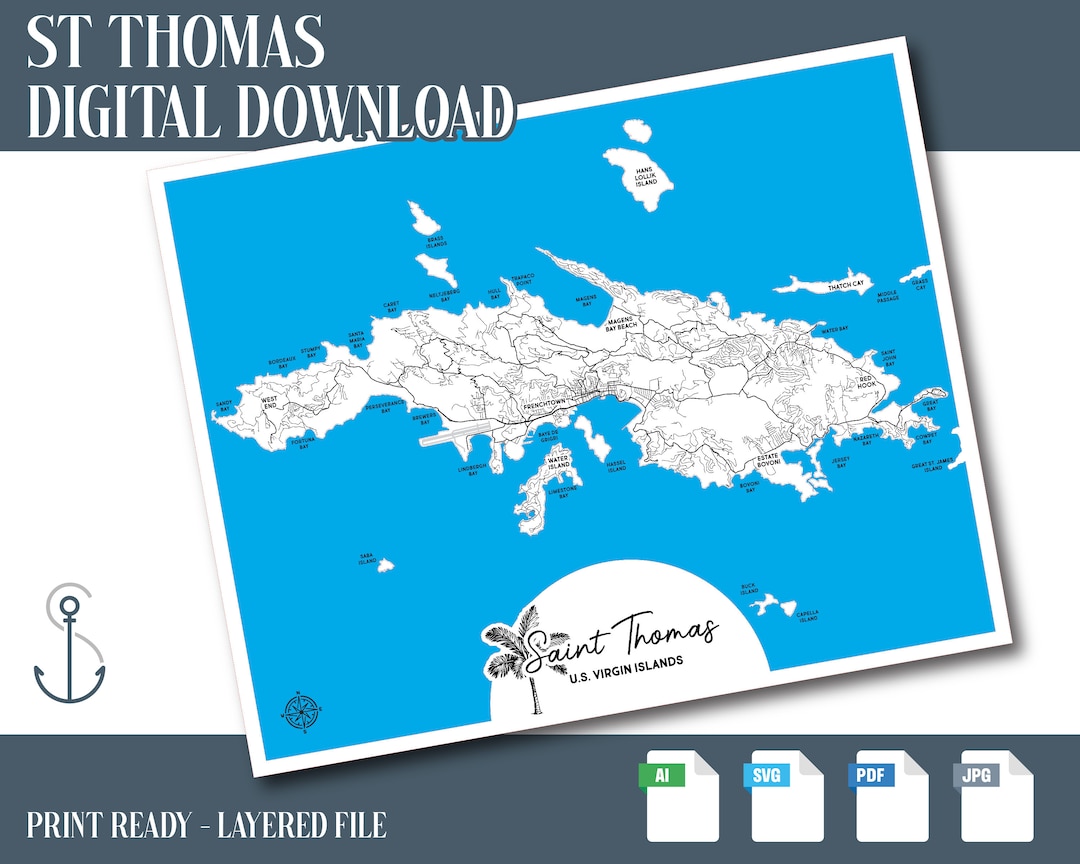 St Thomas Map File, St Thomas SVG, USVI Svg, Virgin Islands Laser File ...