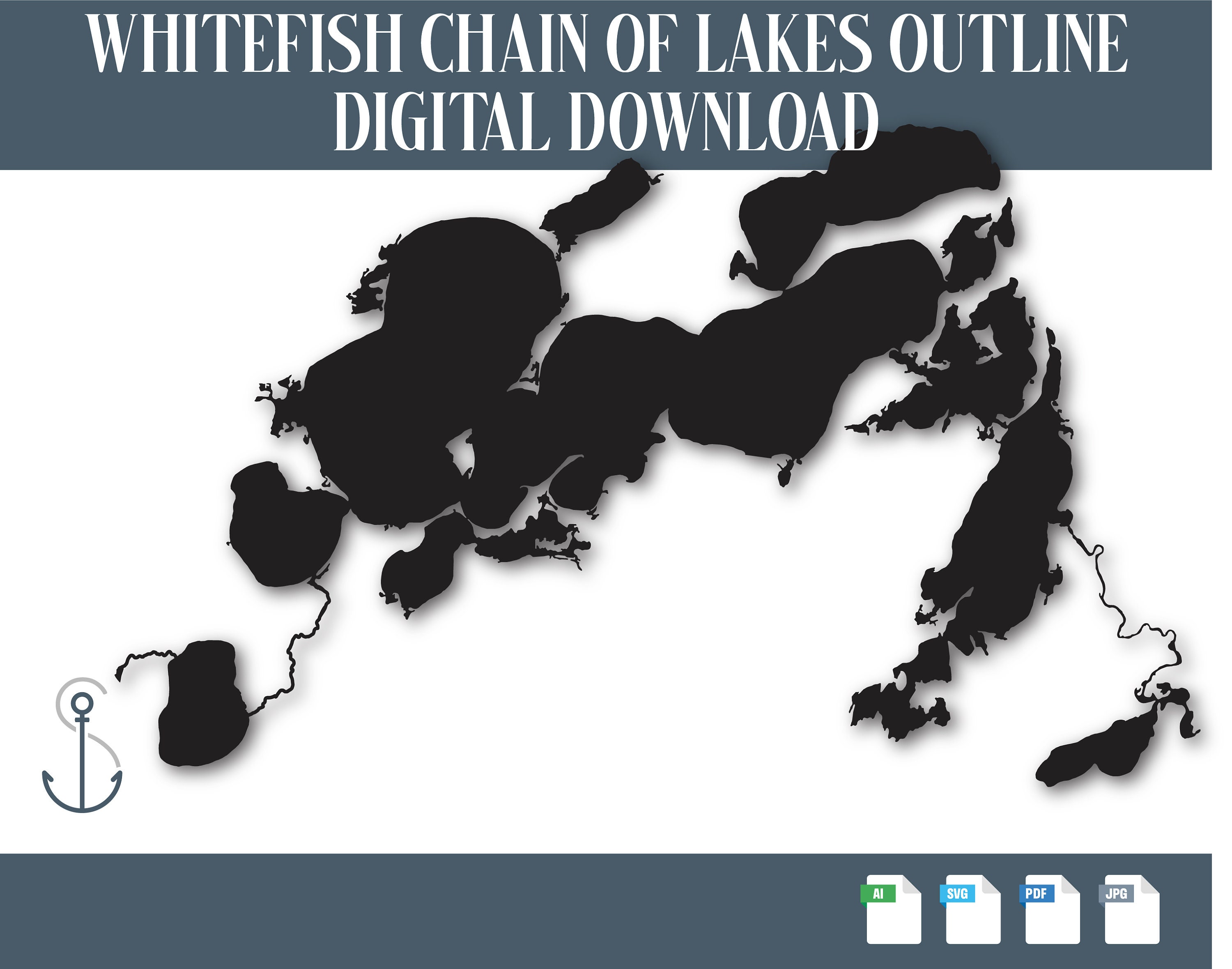Whitefish Chain of Lakes Outline, Whitefish Chain SVG, Laser File, Lake ...