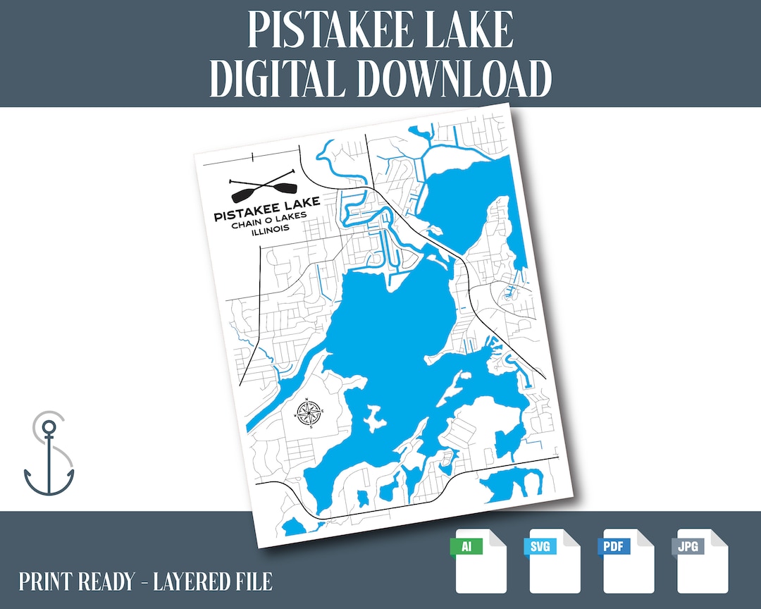 Pistakee Lake Map File Chain O Lakes SVG Instant Download - Etsy
